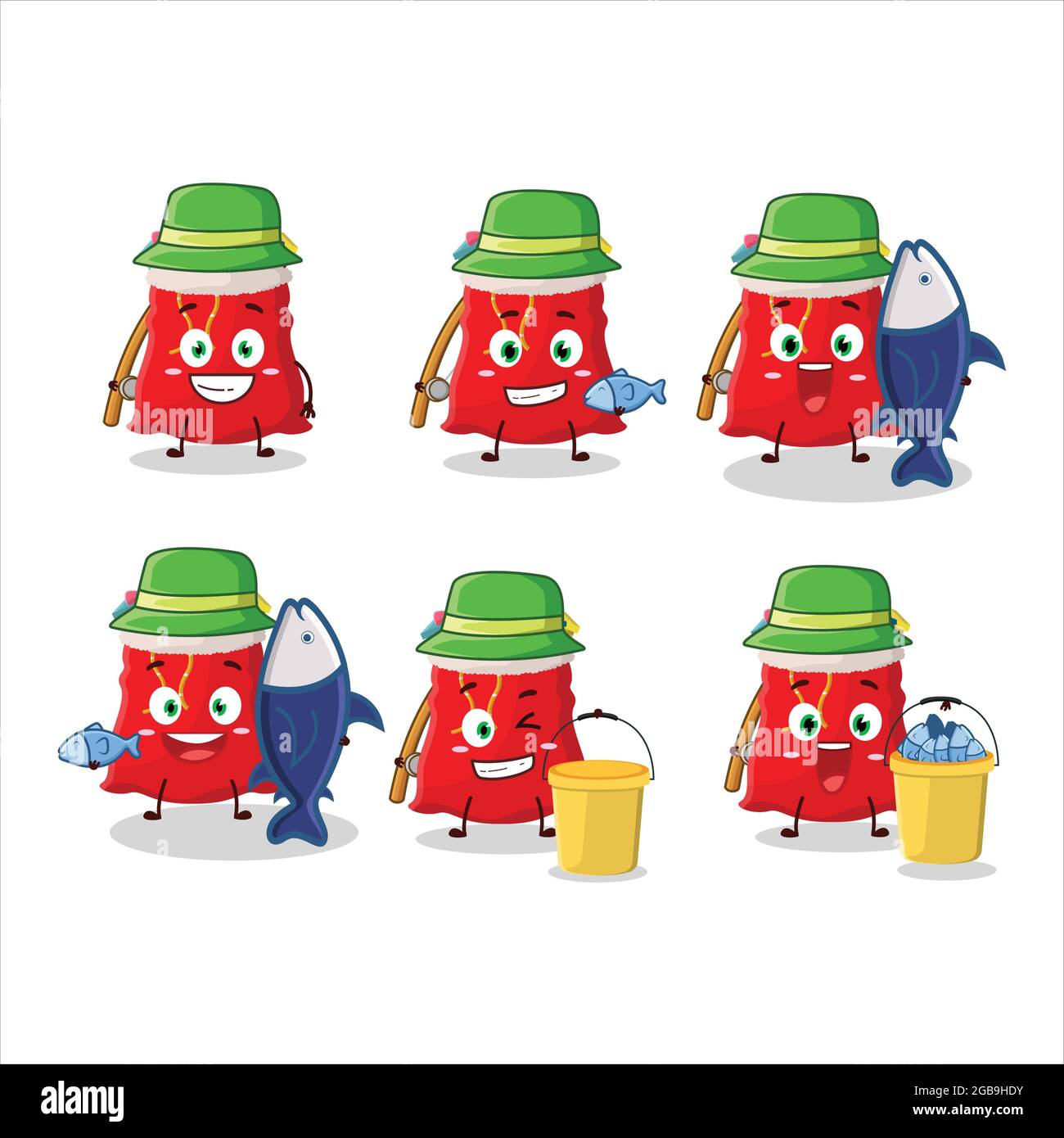 A fisherman christmas bag cartoon picture catch a big fish. Vector ...