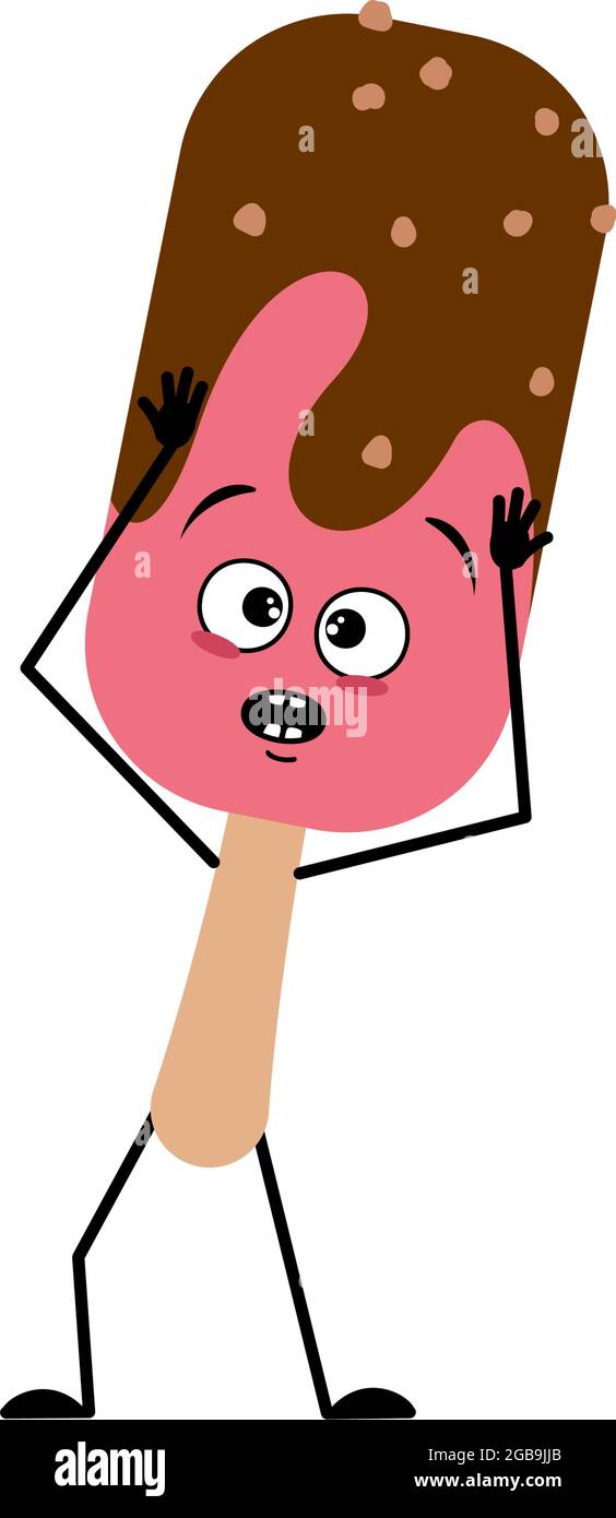 Cute ice cream character with emotions in a panic grabs his head Stock ...