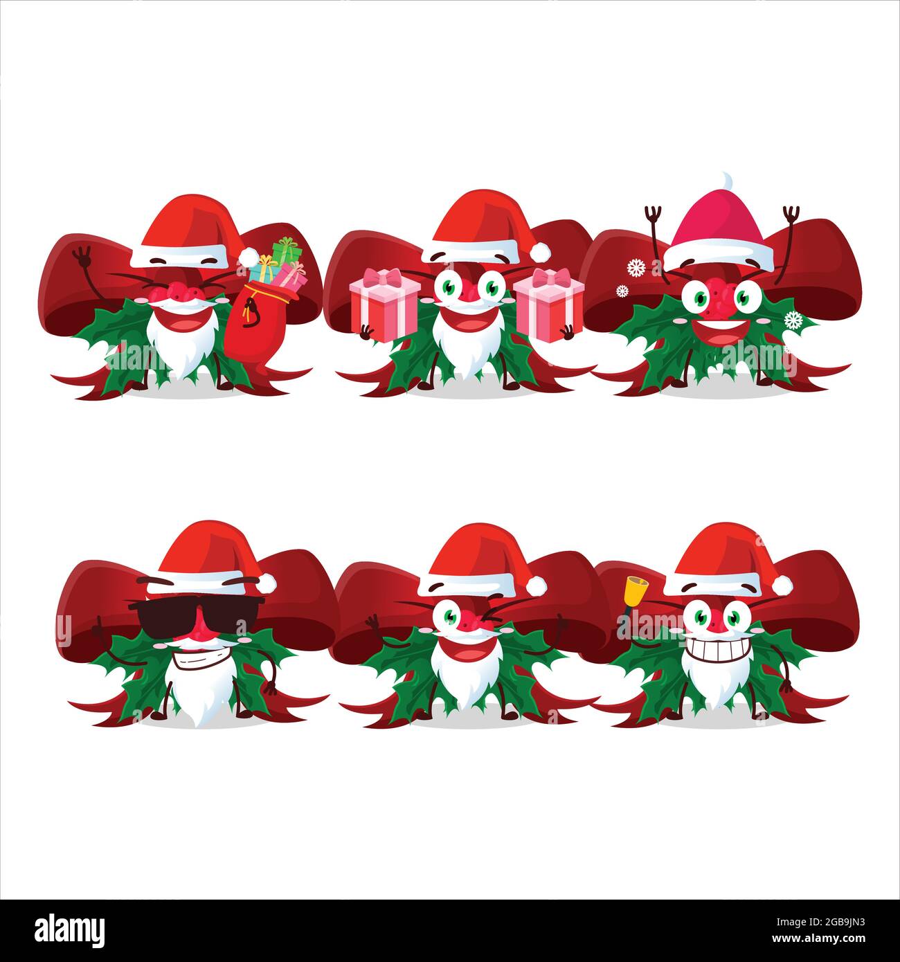 Santa Claus emoticons with red bow with holly berry cartoon character ...