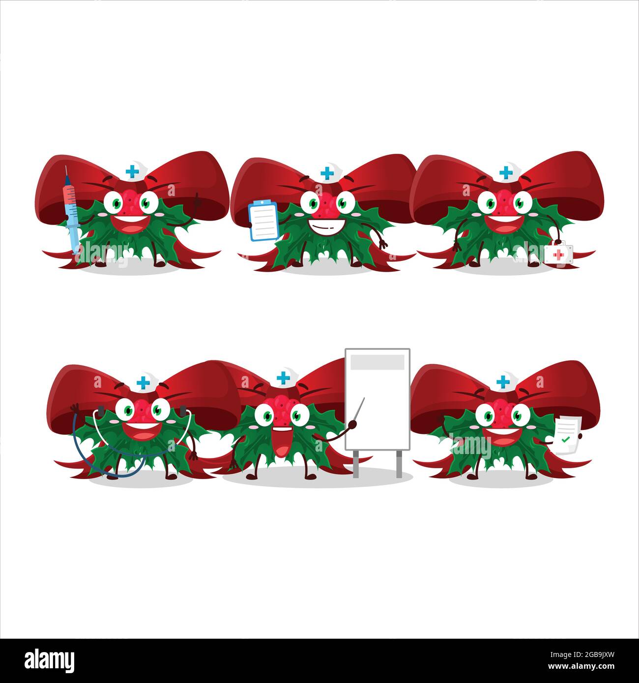 Doctor profession emoticon with red bow with holly berry cartoon ...