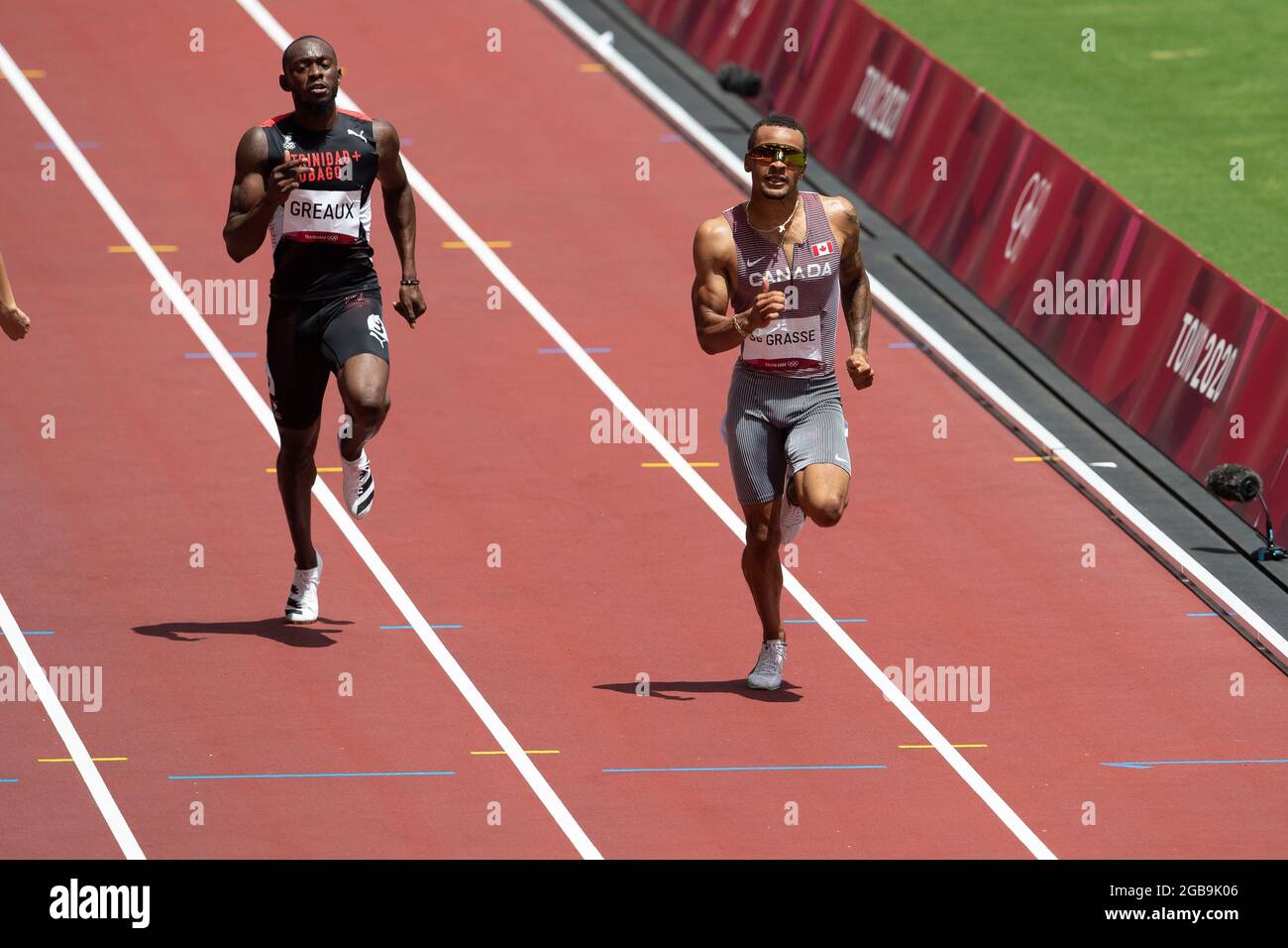 August 03, 2021: Andre De Grasse (1425) of Canada sprints in the Men's ...