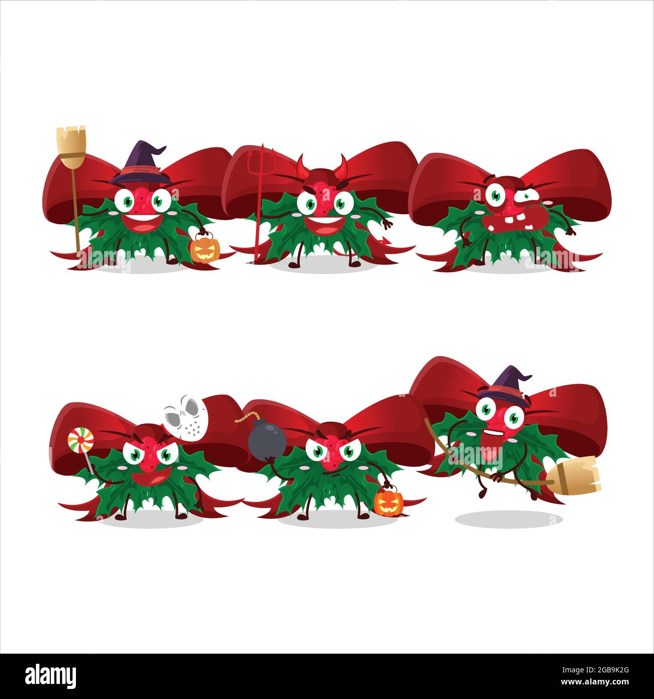 Halloween expression emoticons with cartoon character of red bow with ...