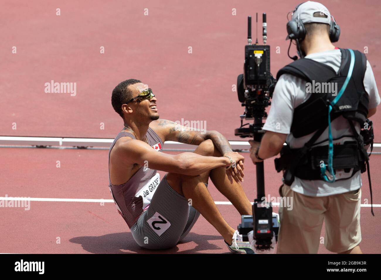 August 03, 2021: Andre De Grasse (1425) of Canada catches his breath ...