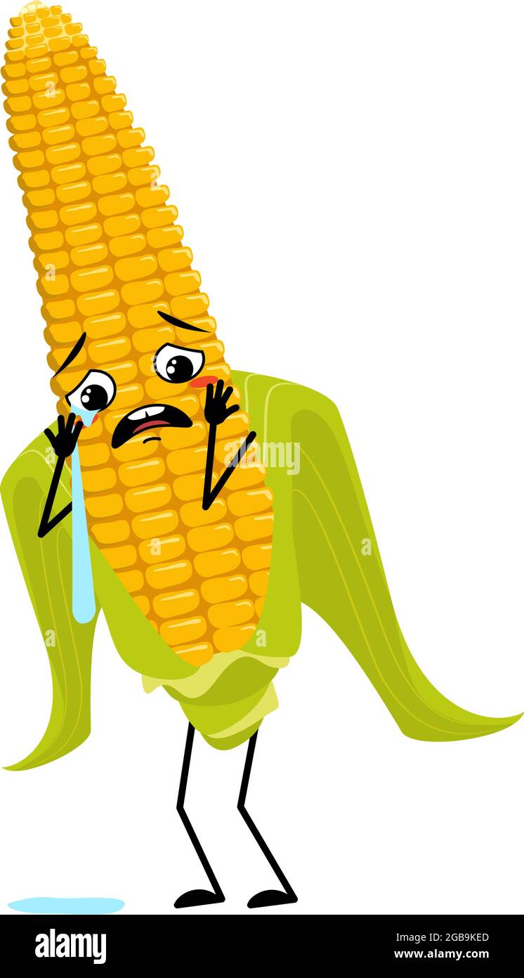 Cute corn cob character with crying and tears emotion, sad face Stock ...