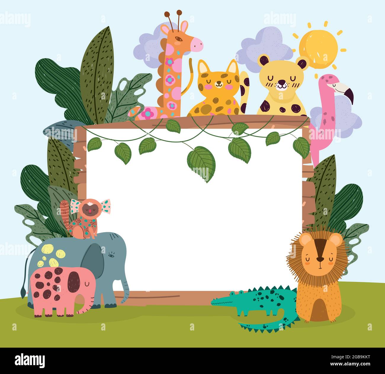 cute jungle animals and banner Stock Vector Image & Art - Alamy