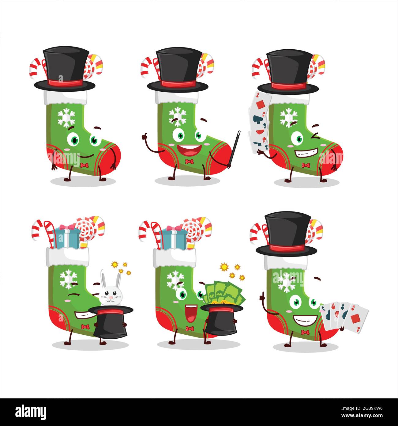 A christmas socks with candies and gift Magician cartoon character ...