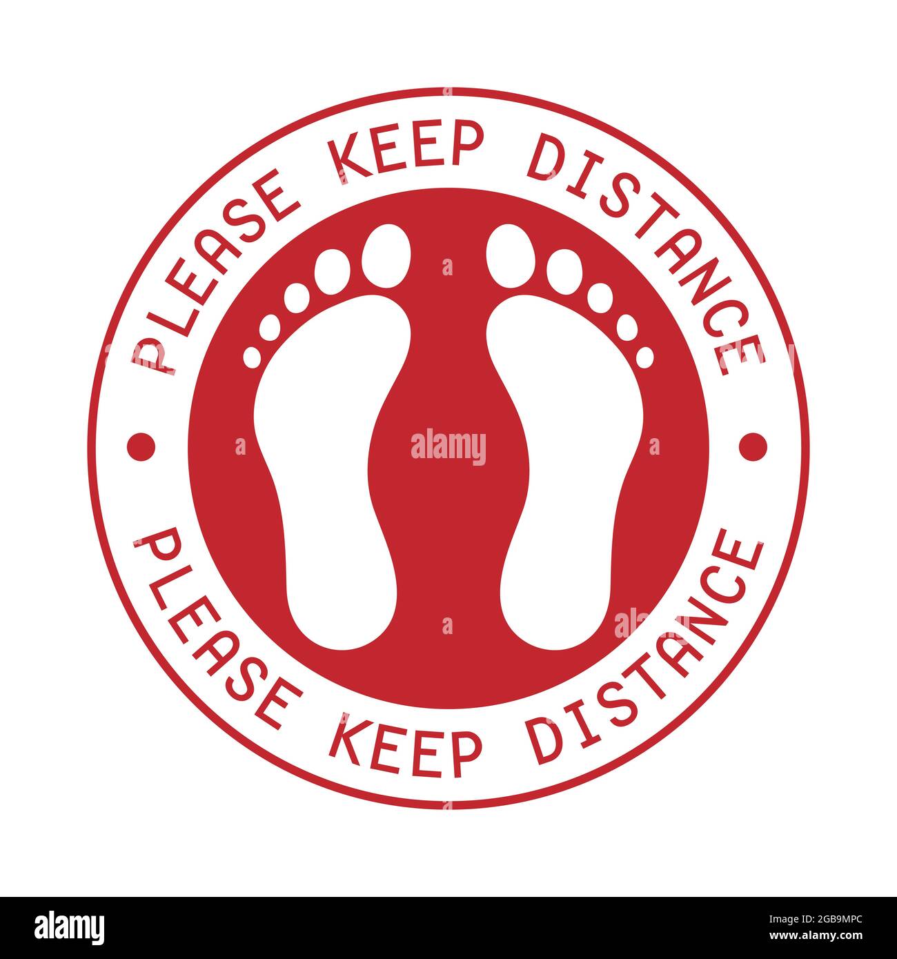 A foot sign with the inscription please keep your distance. Flat Style ...
