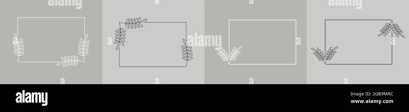 Set of rectangular frames framed by plants for posters, cards ...
