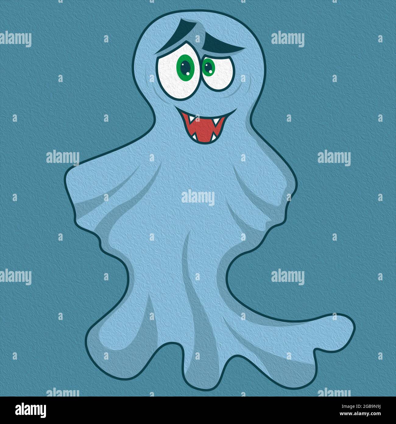 Color funny Halloween phantom isolated on a muted blue background ...
