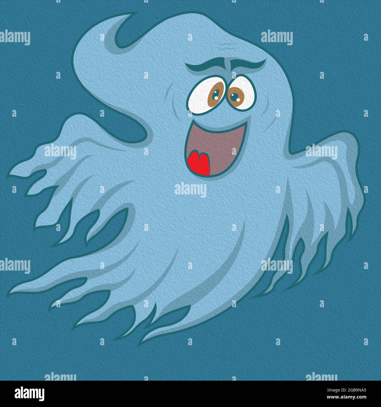 Color funny Halloween phantom isolated on a muted blue background ...