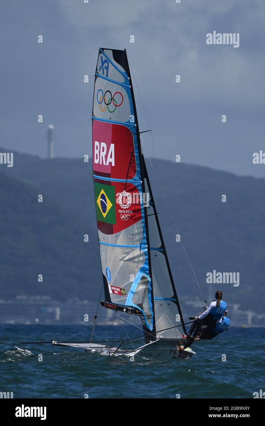 Kanagawa, Japan. 3rd Aug, 2021. Martine Grael/Kahena Kunze of Brazil ...