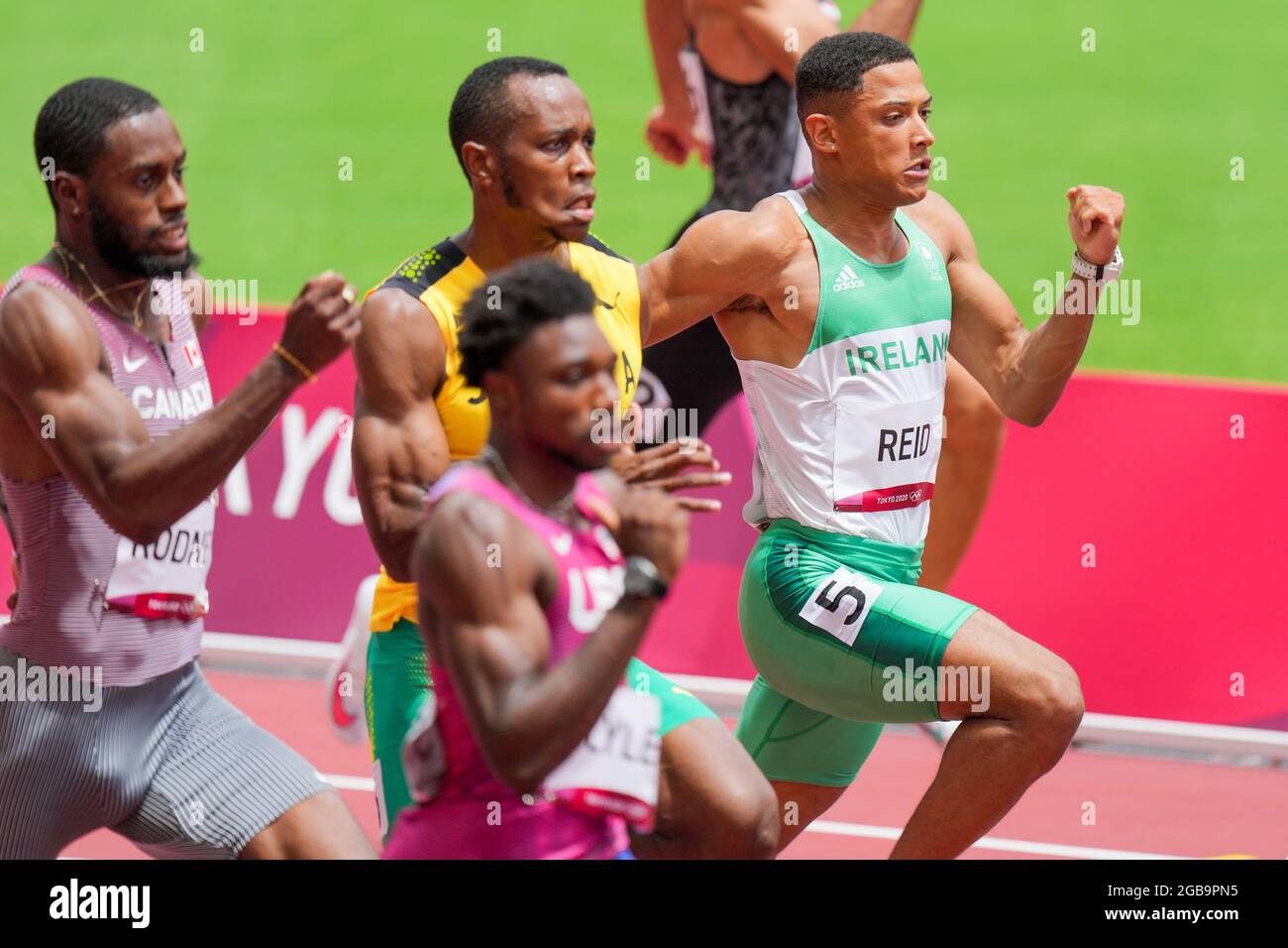 TOKYO, JAPAN - AUGUST 3: Leon Reid of Ireland competing on Men's 200m ...