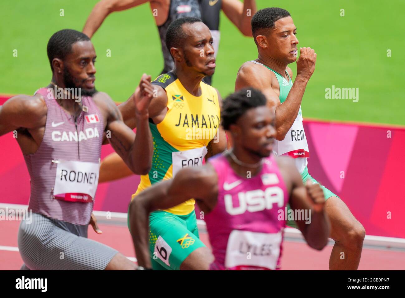 TOKYO, JAPAN - AUGUST 3: Leon Reid of Ireland competing on Men's 200m ...
