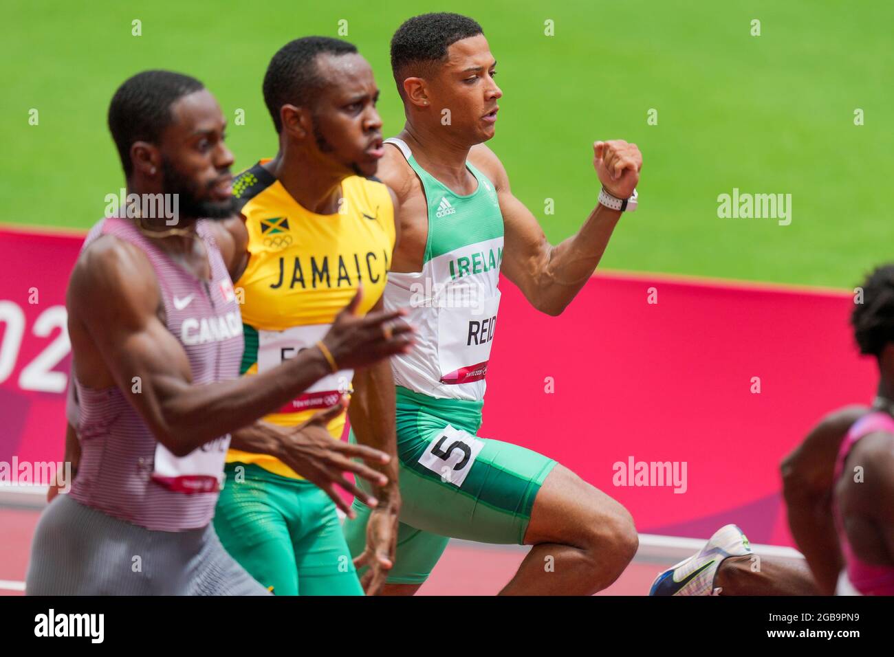 TOKYO, JAPAN - AUGUST 3: Leon Reid of Ireland competing on Men's 200m ...