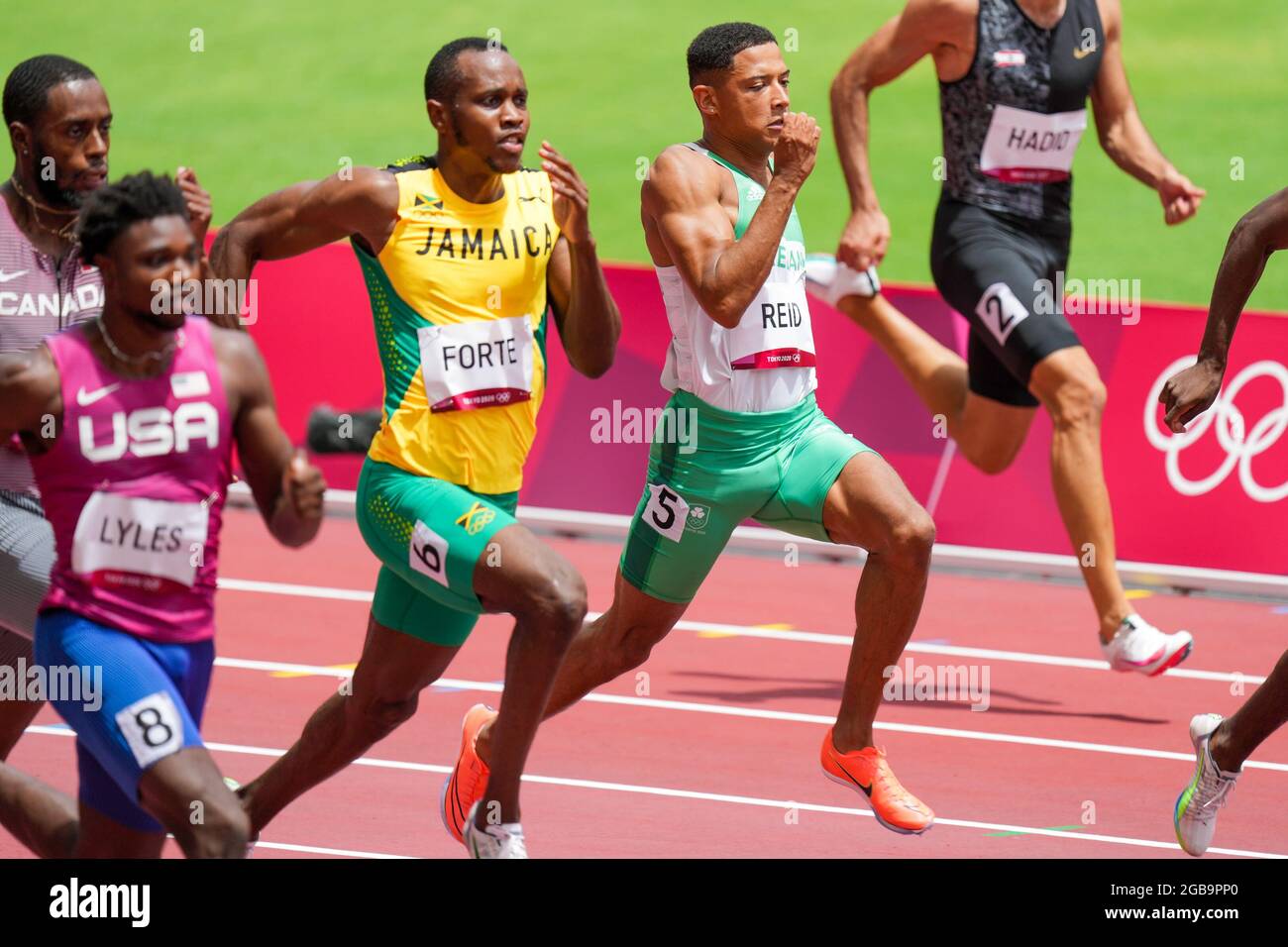TOKYO, JAPAN - AUGUST 3: Leon Reid of Ireland competing on Men's 200m ...