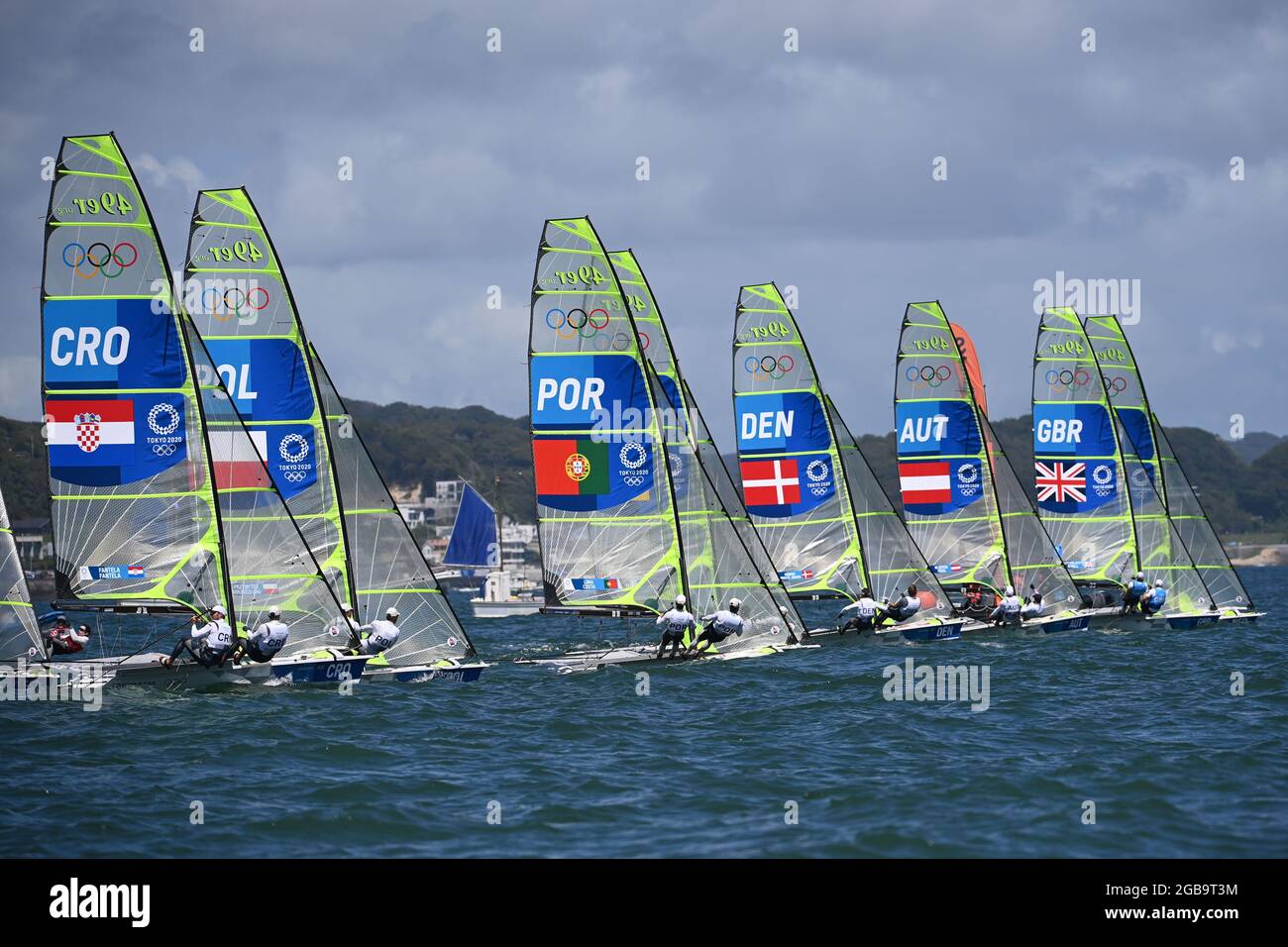 Kanagawa, Japan. 3rd Aug, 2021. Athletes compete during the men's skiff ...