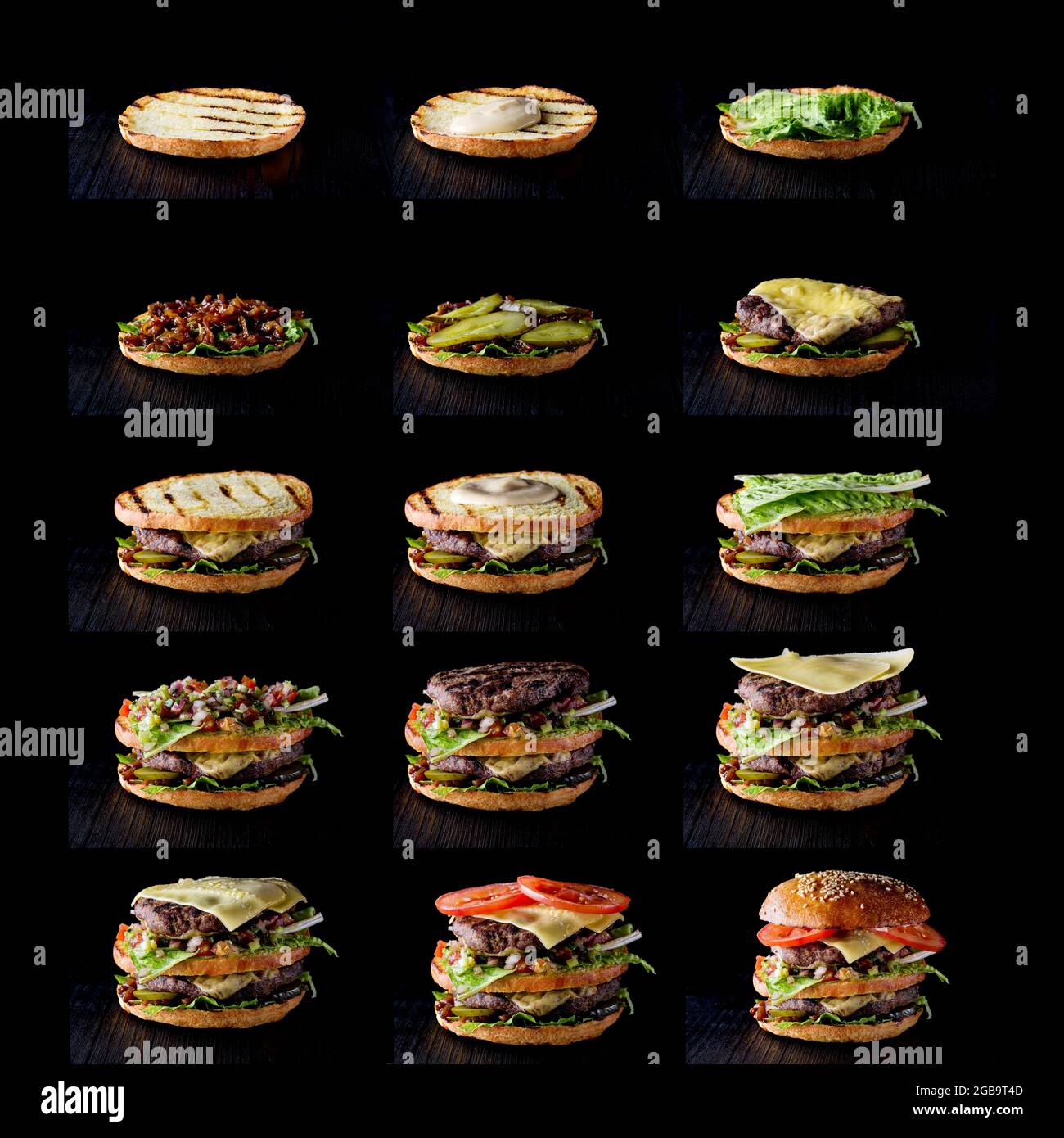 Step by step cooking instructions for double cheeseburger Stock Photo ...