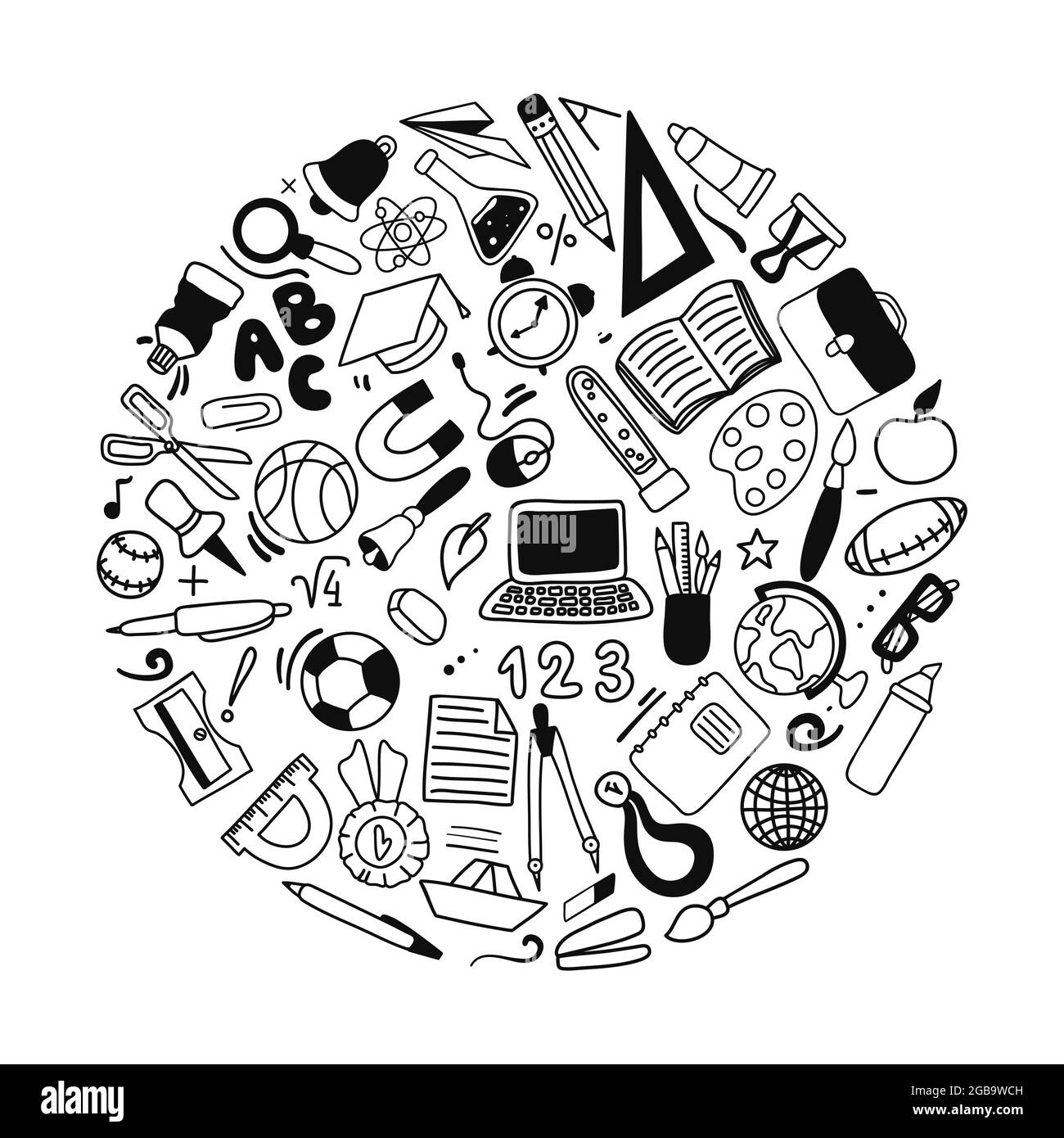 Set with school hand drawn doodle items in graphic style. Design ...