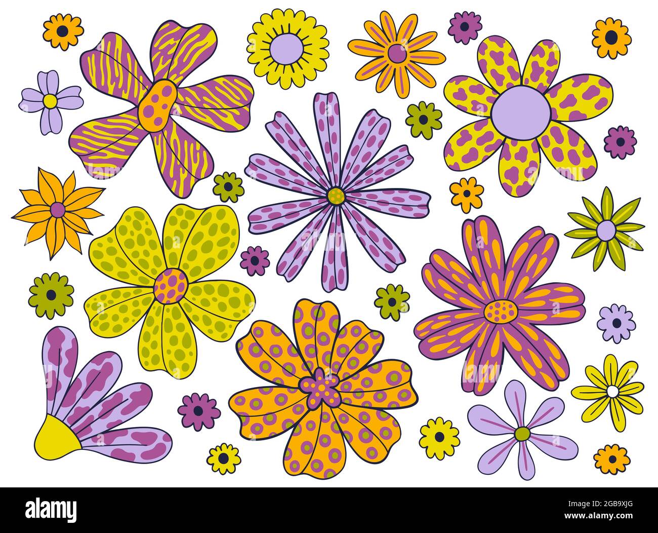 Set strange flower floral stylized paint.Collection plant buds floral ...