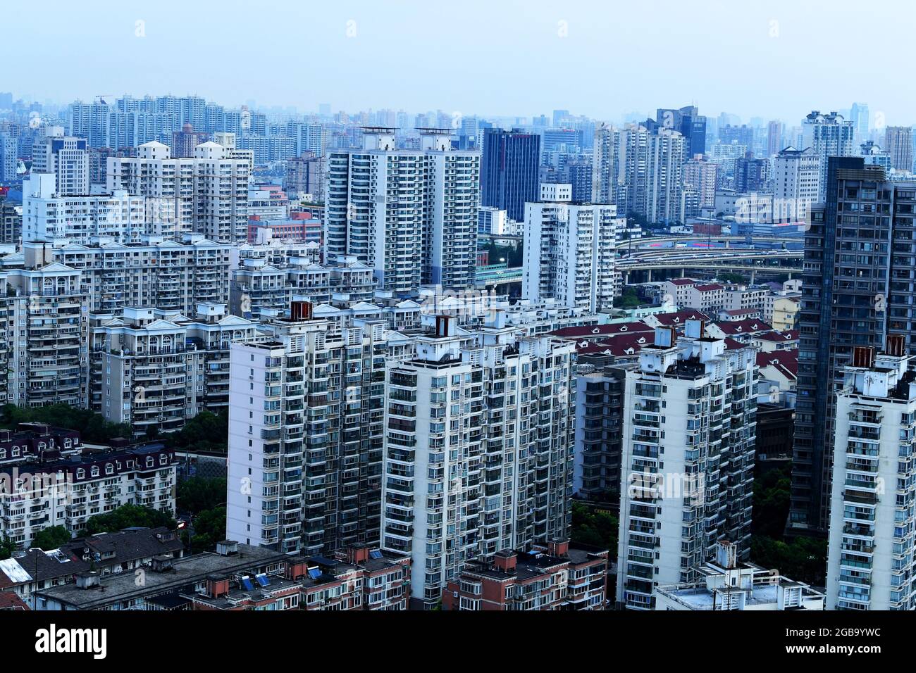 SHANGHAI, CHINA - JULY 31, 2021 - An aerial photo shows a high-rise ...