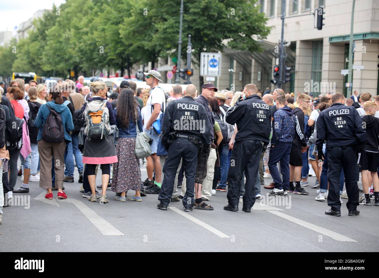 Berlin August 01, 2021: The planned Corona demonstration for peace and ...
