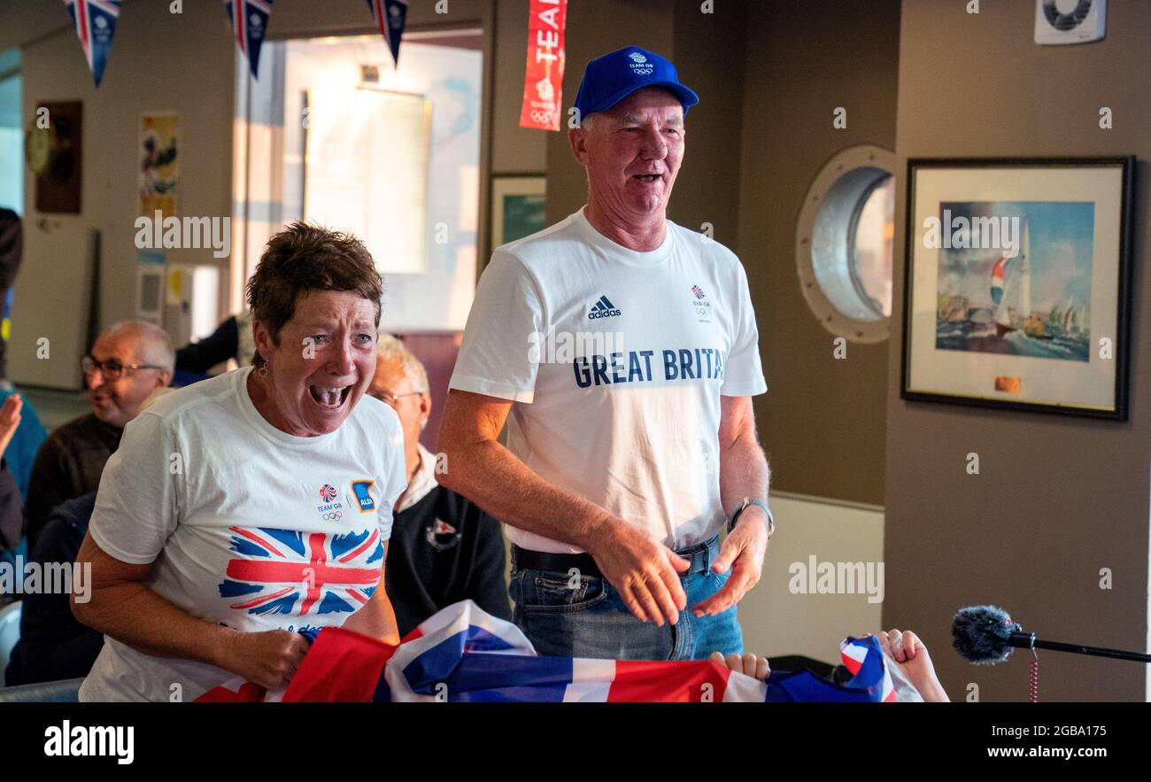 Vivian and Leslie Bithell watch their son Stuart Bithell and his helm ...