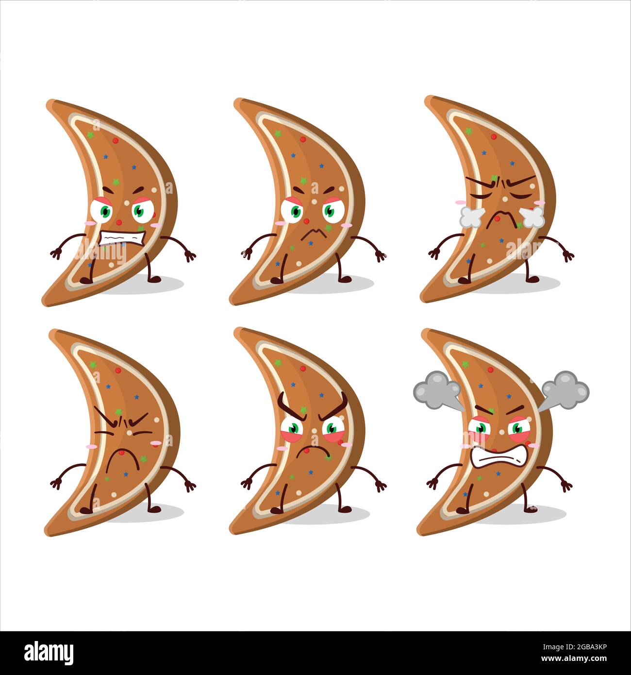 Gingerbread moon cartoon character with various angry expressions ...