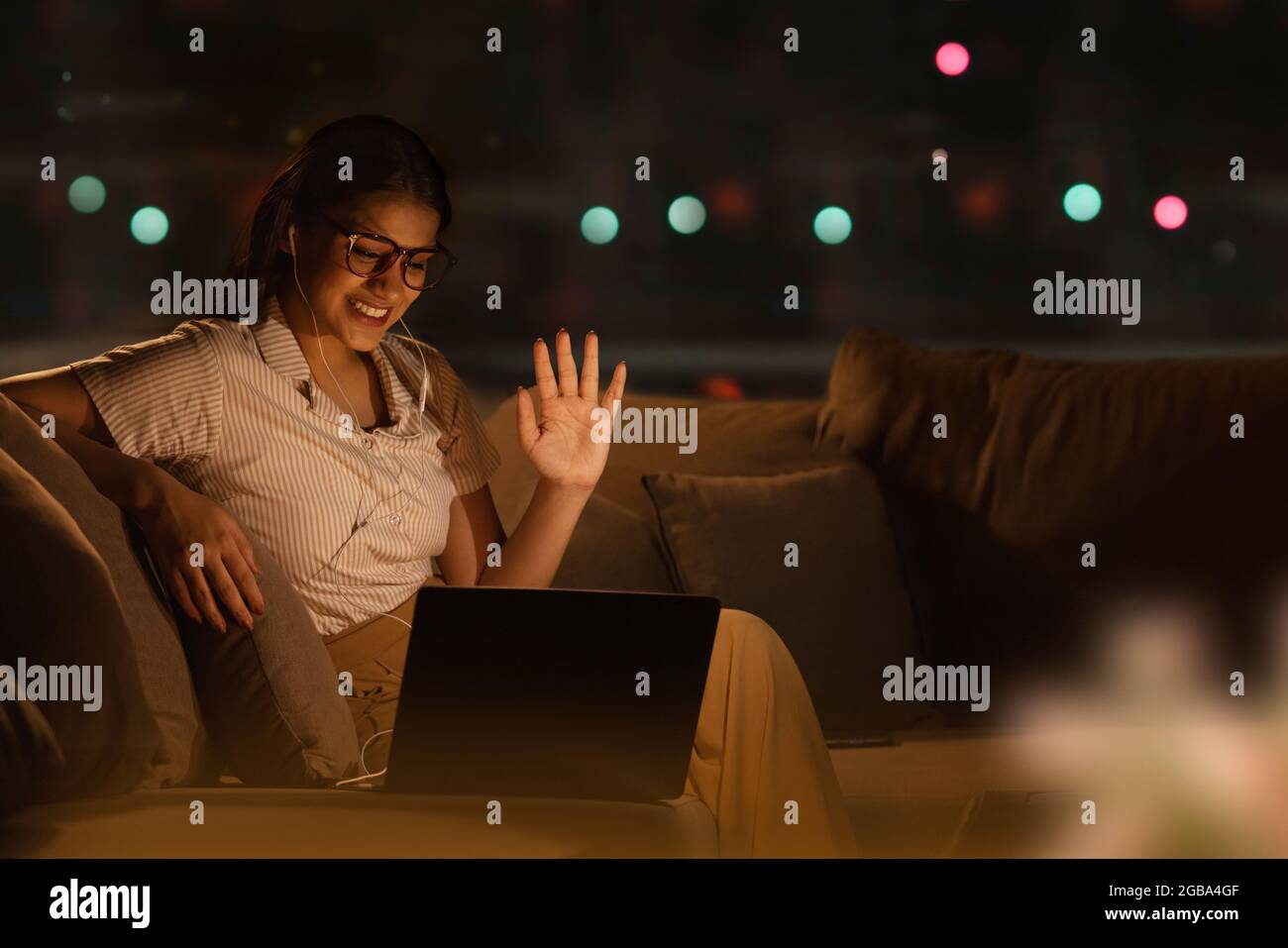 Video conferencing on laptop woman hi-res stock photography and images ...