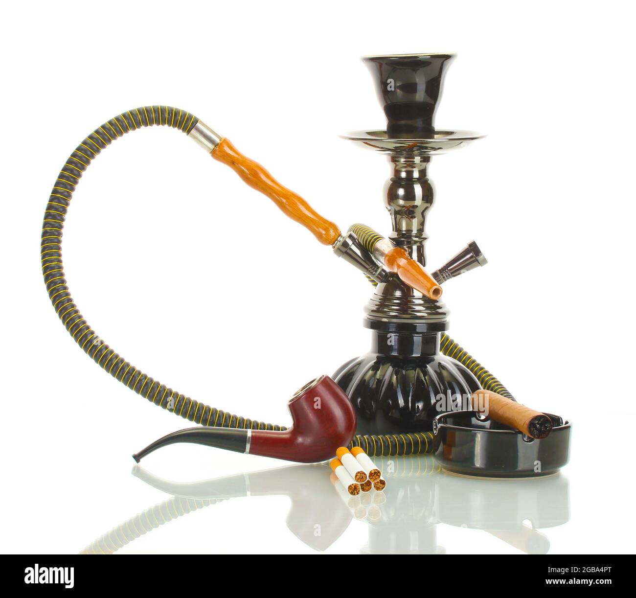 Smoking tools - a hookah, cigar, cigarette and pipe isolated on white ...