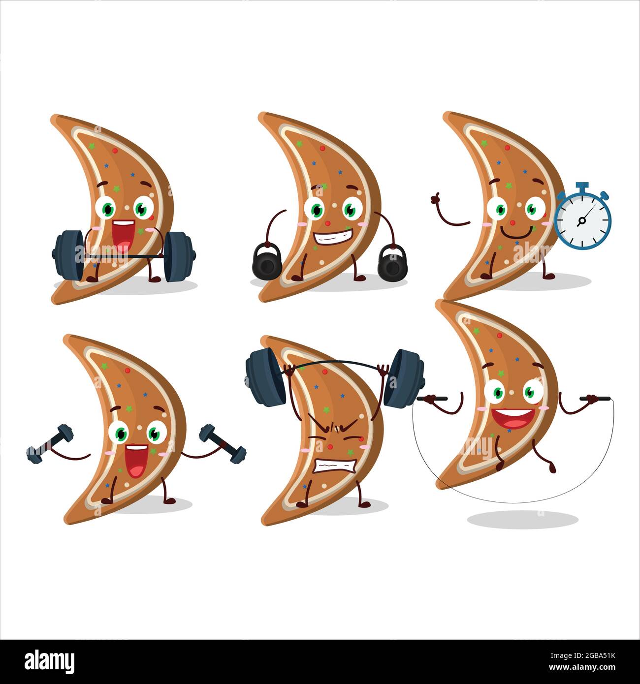 A healthy gingerbread moon cartoon style trying some tools on Fitness ...