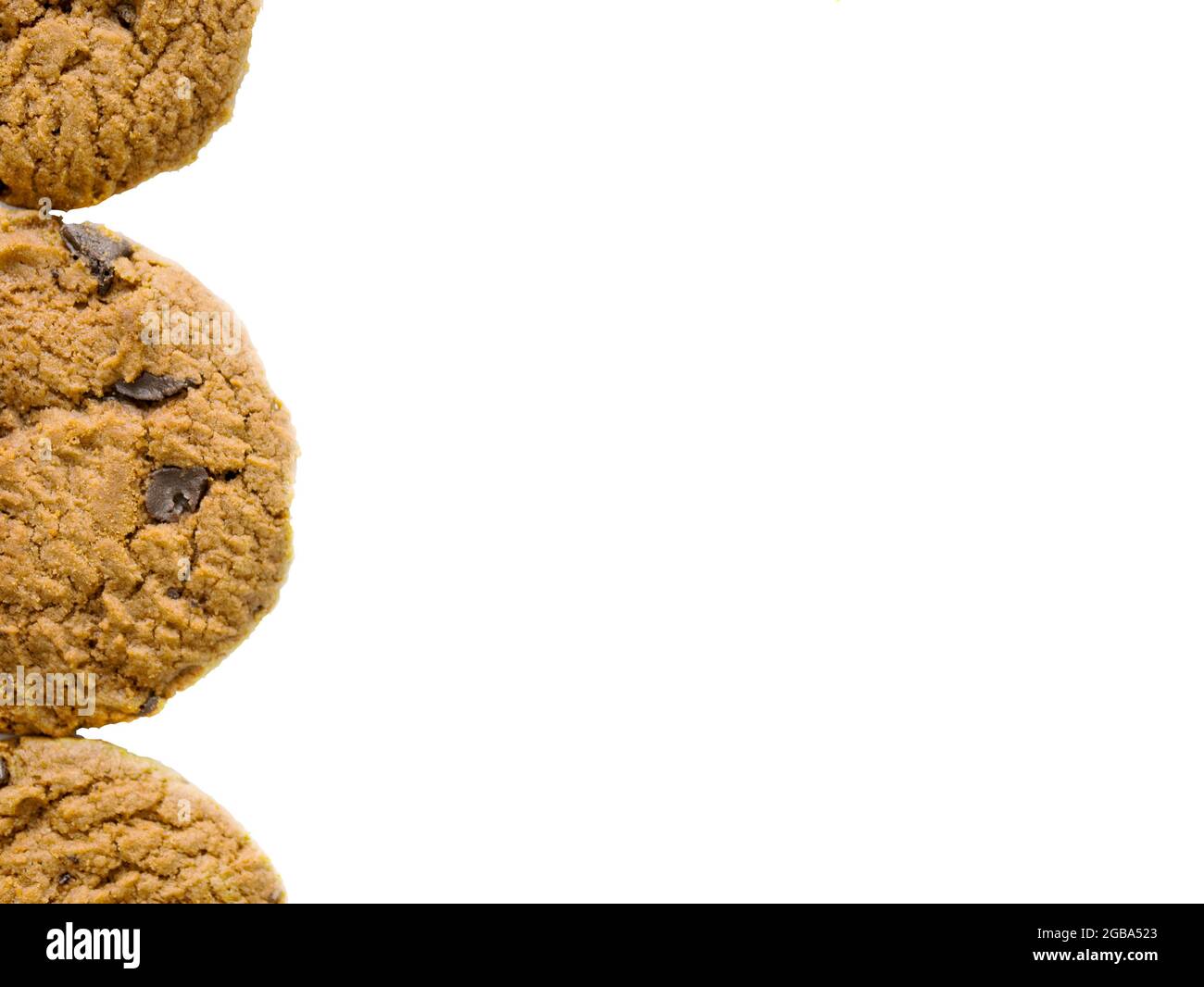 Chocolate chip cookie frame isolated on white background with copy ...