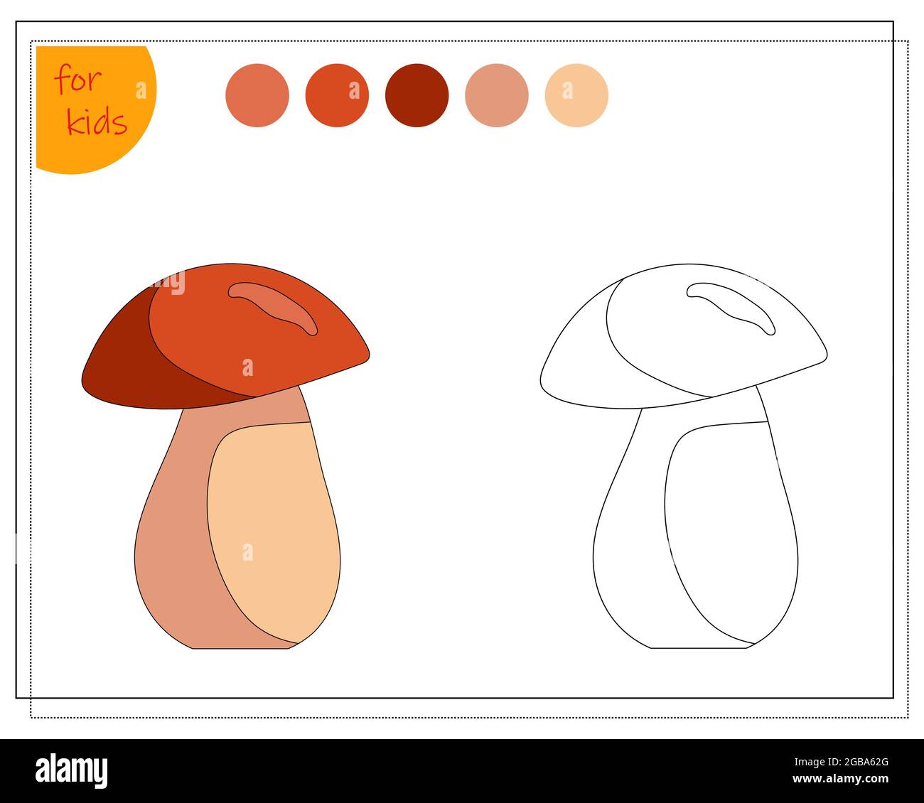 coloring book for children, color the boletus mushroom by colors ...