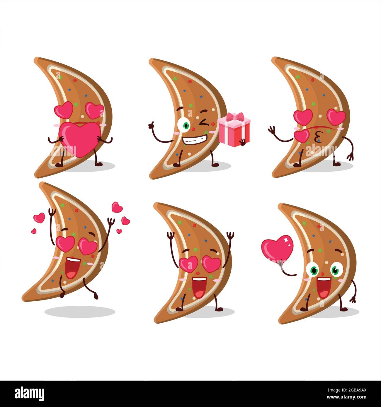 Gingerbread moon cartoon character with love cute emoticon. Vector ...