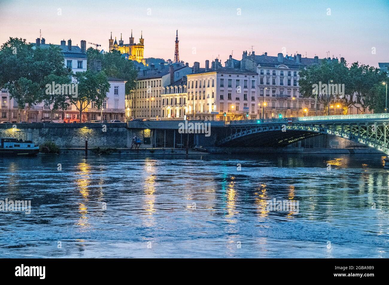 The bridge Pont de l'université and the Fourvière quarter in the early ...
