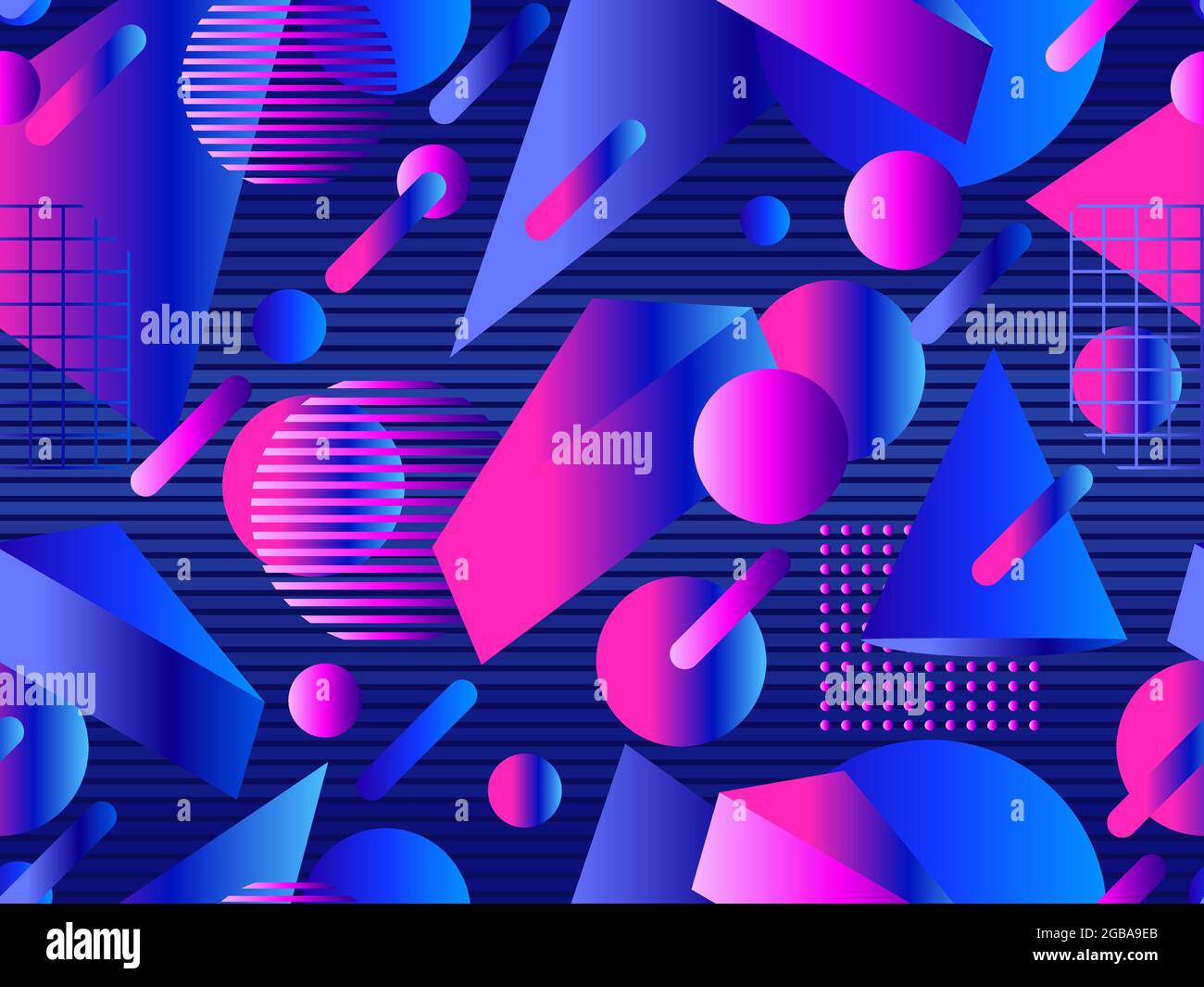 Geometric seamless pattern in 80s style with memphis shapes. Colorful ...