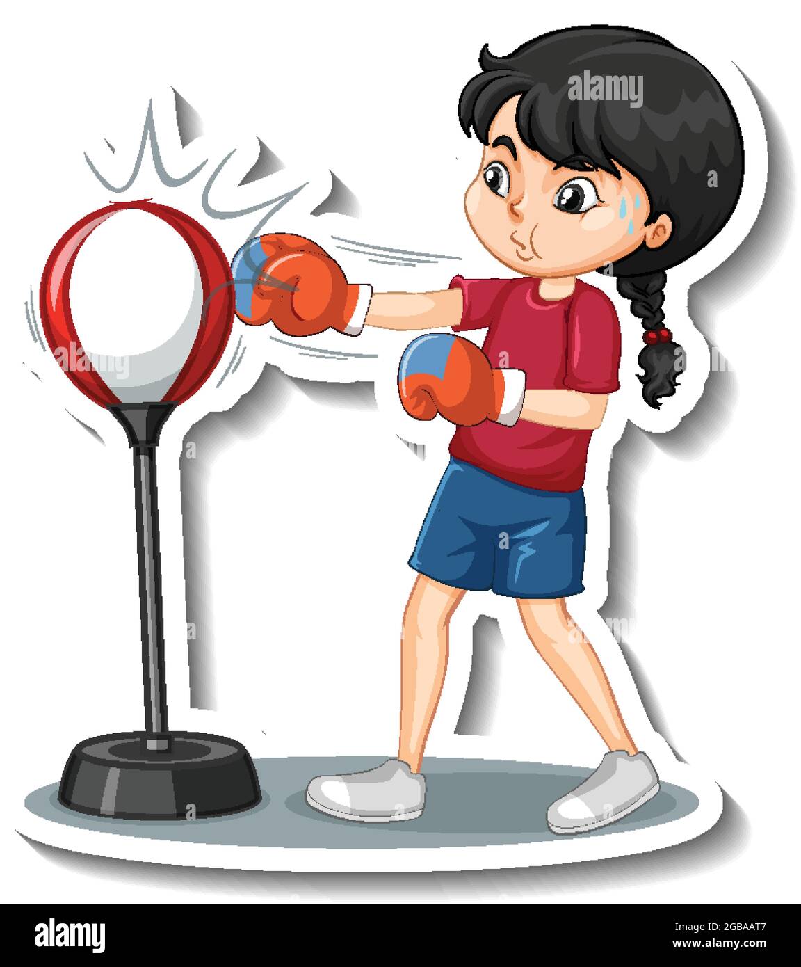 Cartoon character sticker with a girl punching illustration Stock ...
