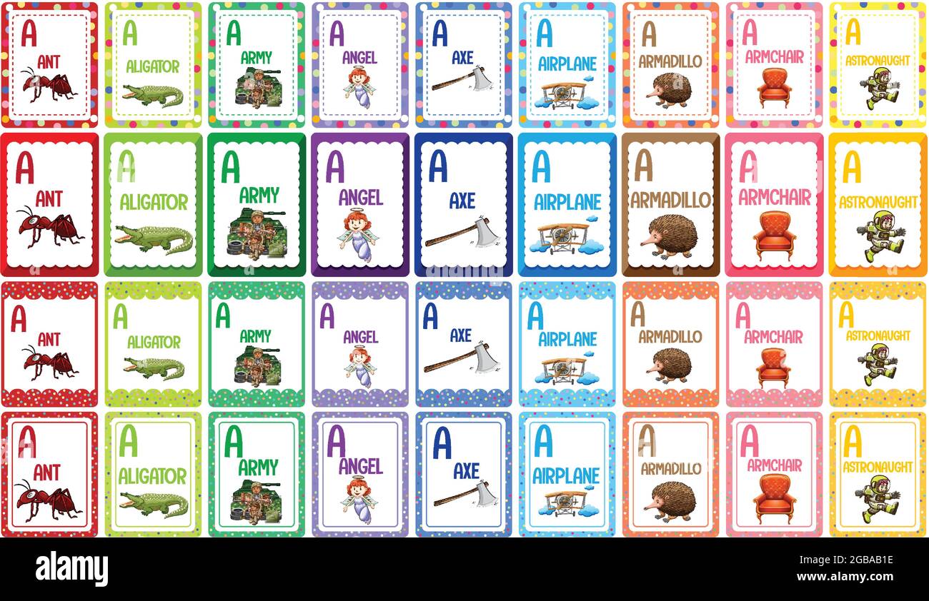 Letter A alphabet flashcard set illustration Stock Vector Image & Art ...