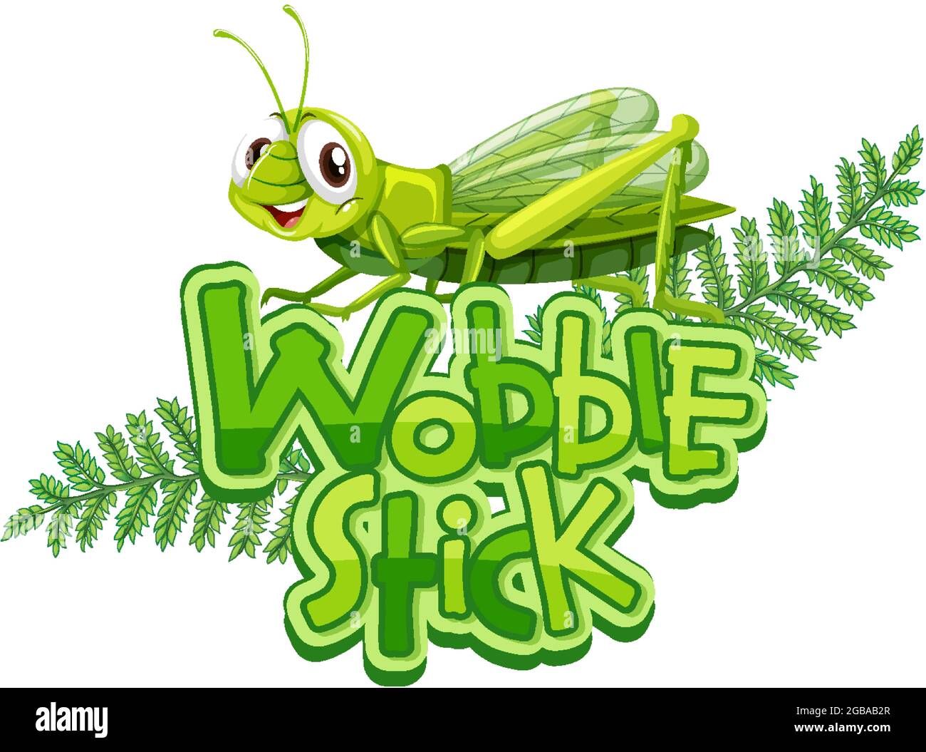 Mantis cartoon character with Wobble Stick font banner isolated ...