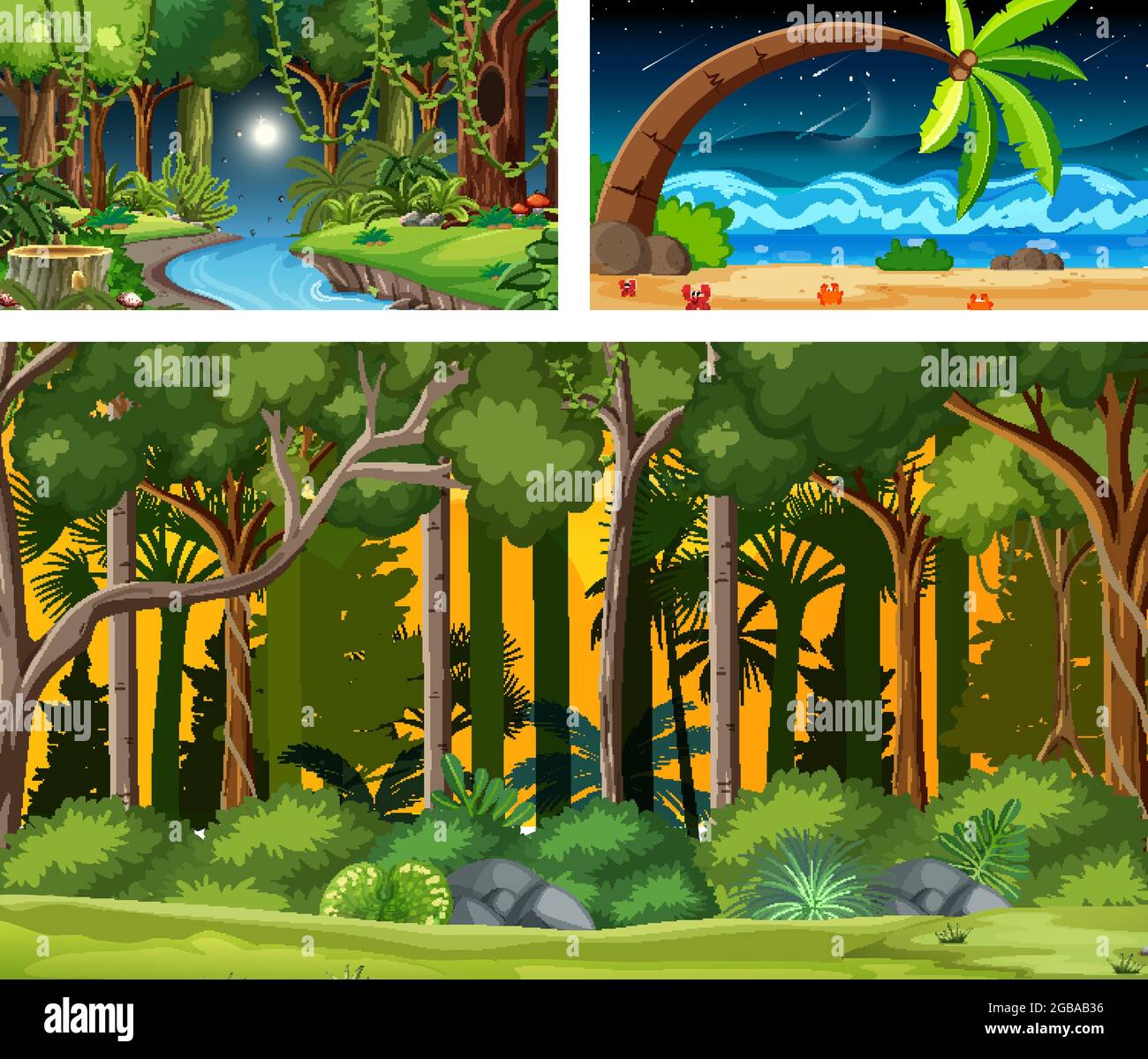 Set of different nature horizontal scenes illustration Stock Vector ...