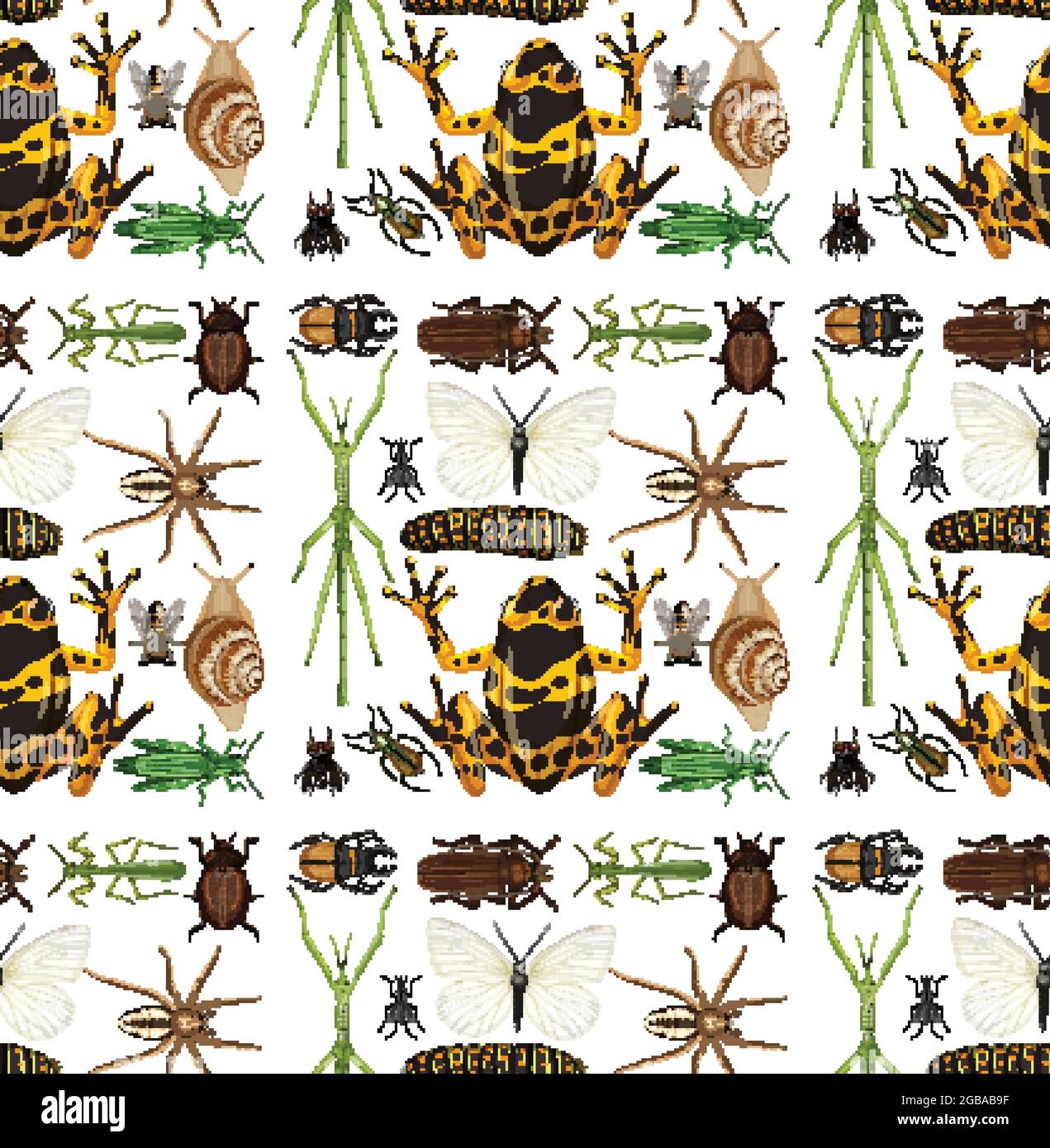 Seamless pattern with many insects on white background illustration ...