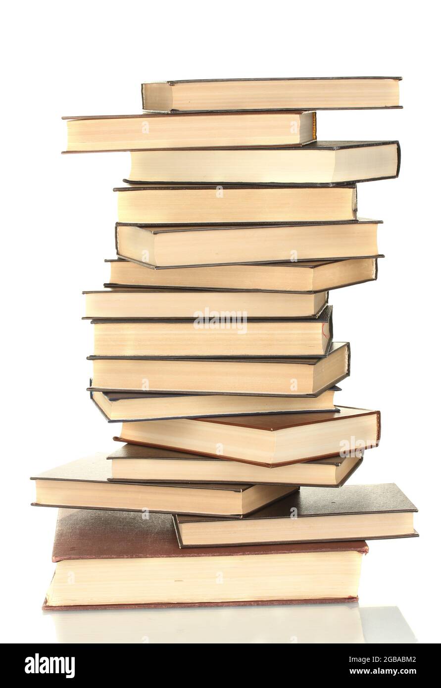 tower of books isolated on white background Stock Photo - Alamy