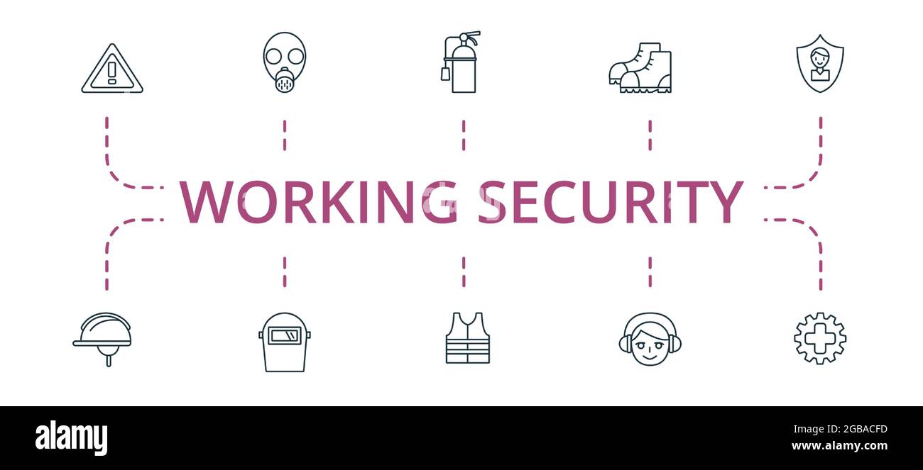 Working Security icon set. Contains editable icons theme such as helmet ...