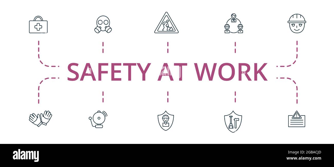 Safety Work icon set. Contains editable icons theme such as alarm, work ...