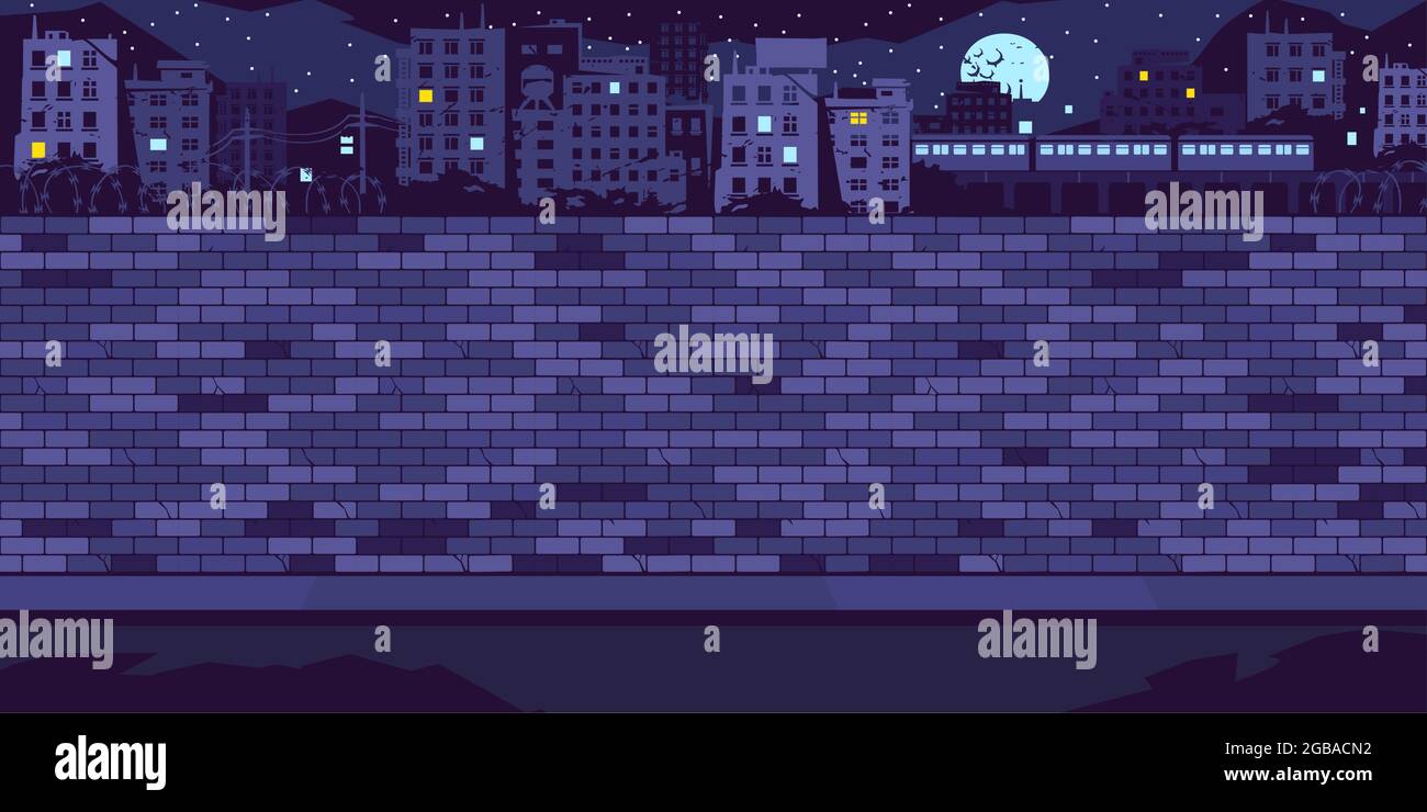 Dark Flat Empty Night Brick Wall With Background Of The Cityscape ...