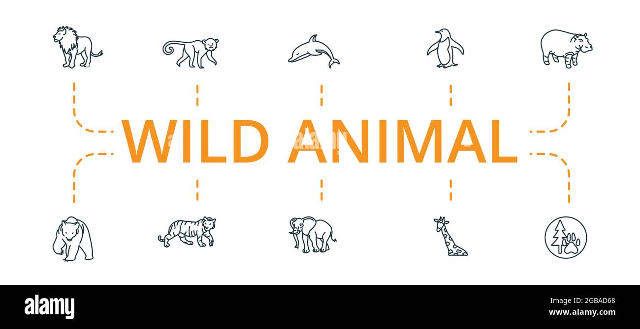 Wild Animal icon set. Contains editable icons theme such as tiger ...