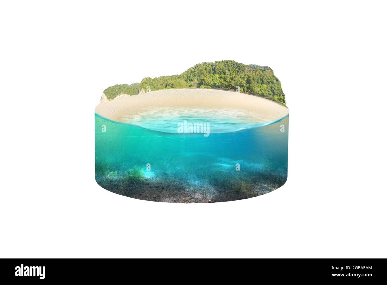Underwater view of blue water on the beach with hills view. Environment ...