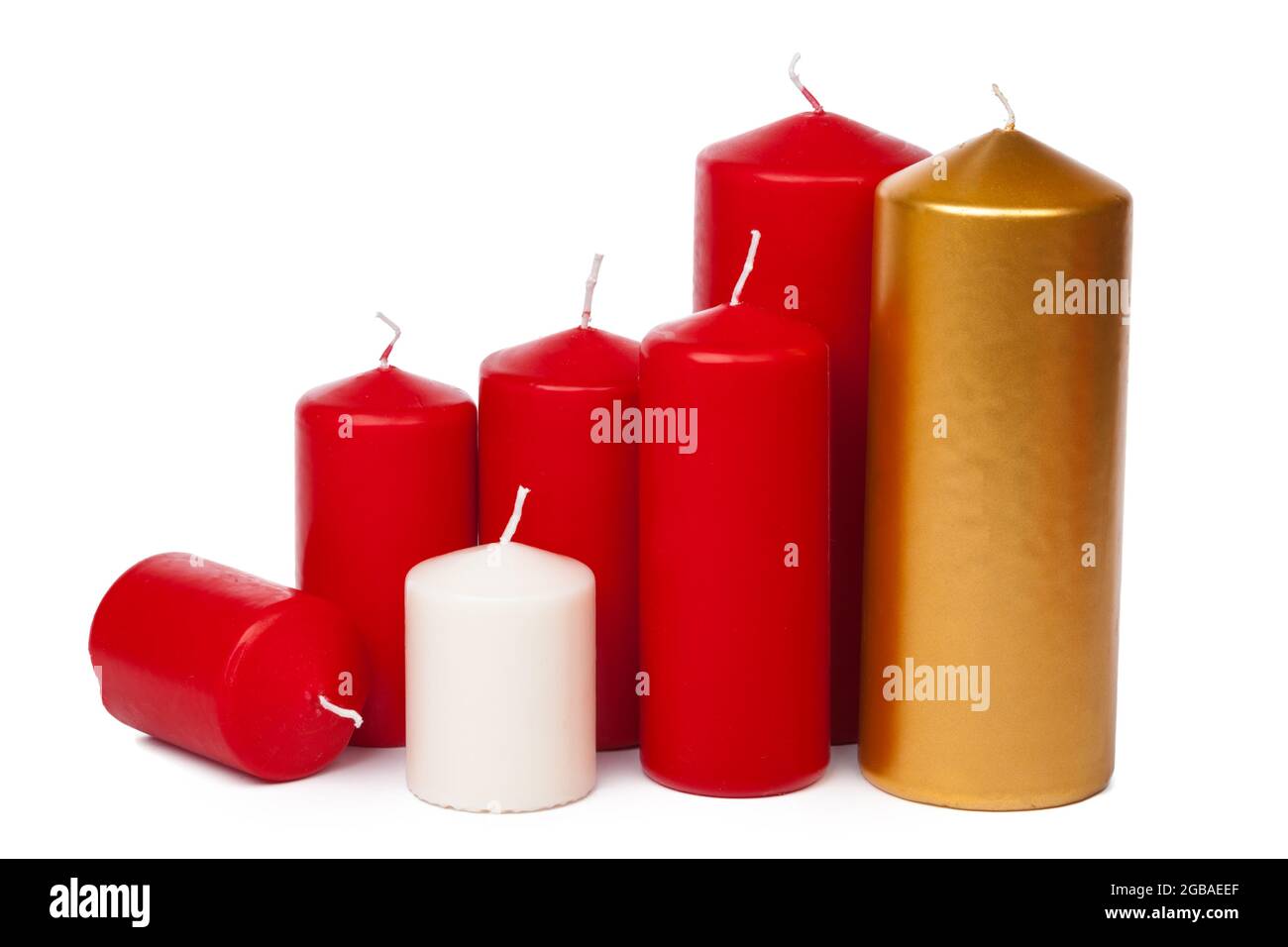 Many colorful candles isolated on white background Stock Photo - Alamy