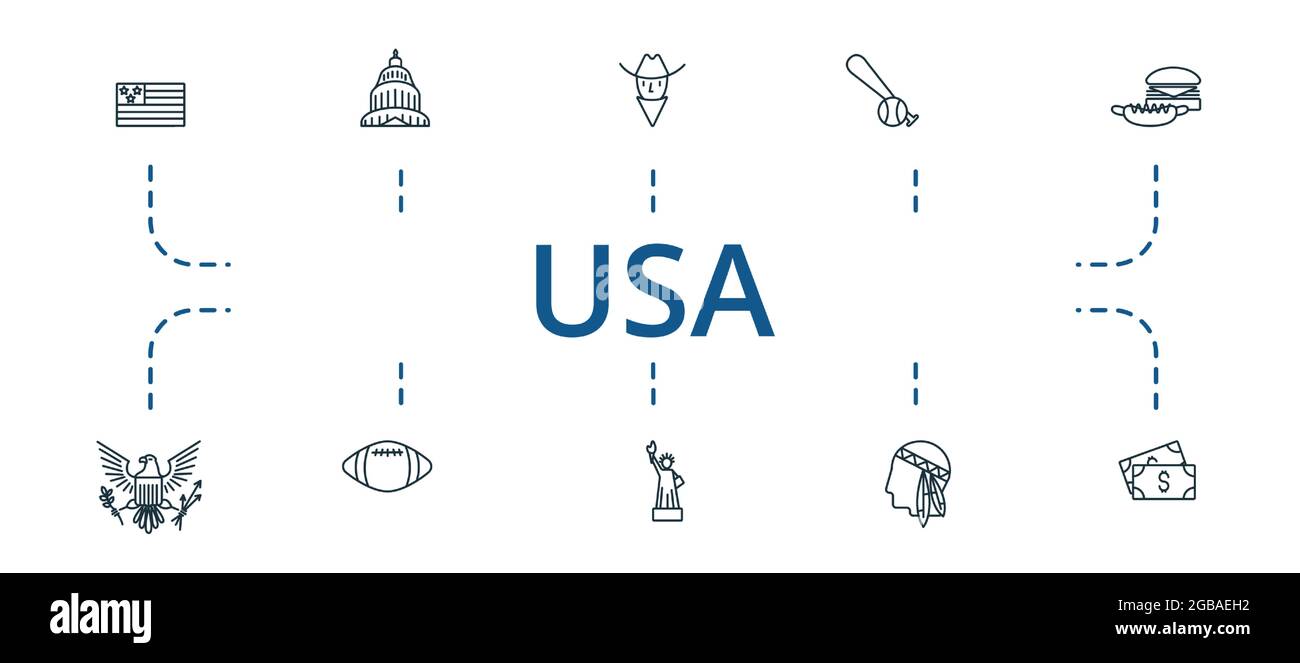 Usa icon set. Contains editable icons usa theme such as the statue of ...