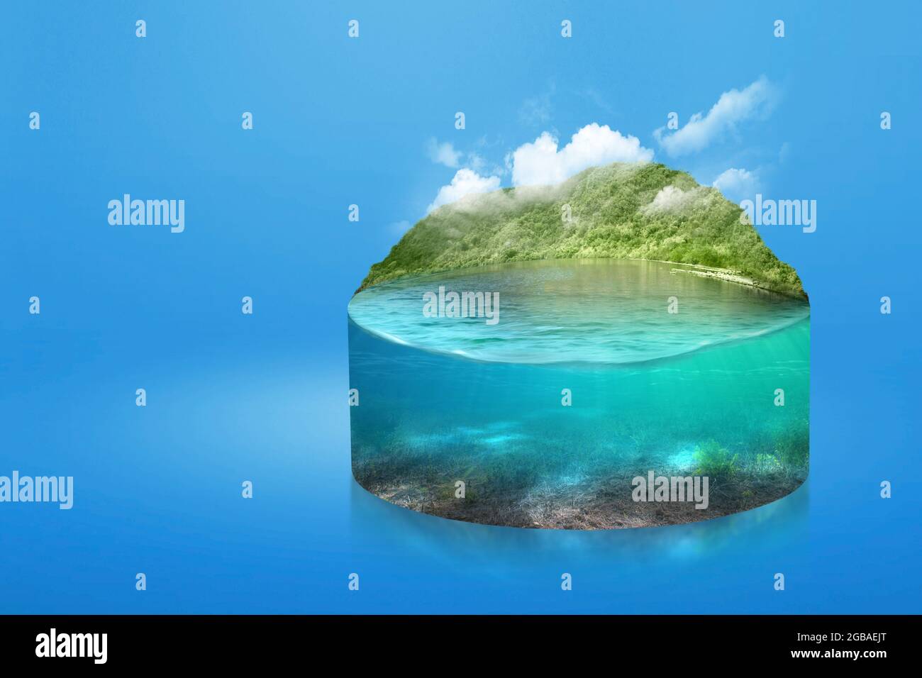 Underwater view of blue water on the lake with hills view. Environment ...