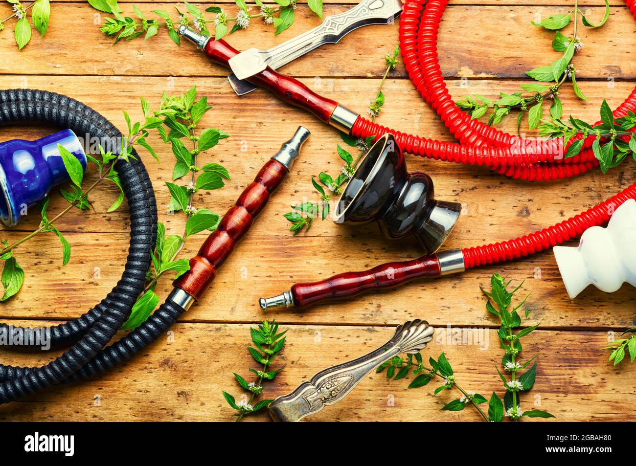 Fragrant oriental hookah with mint flavor. Fragrant shisha with ...